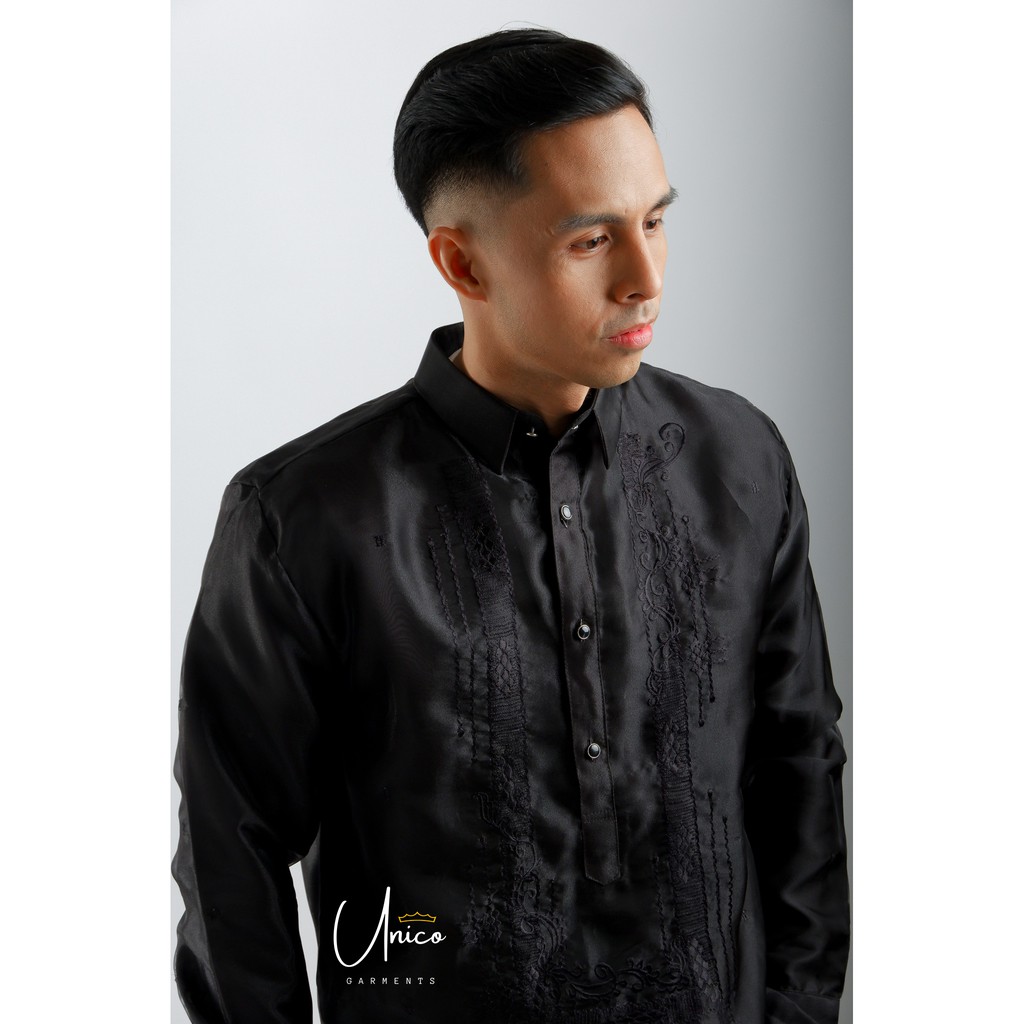 Barong Tagalog for Men Piña Organza with Lining Stand Out Black ...