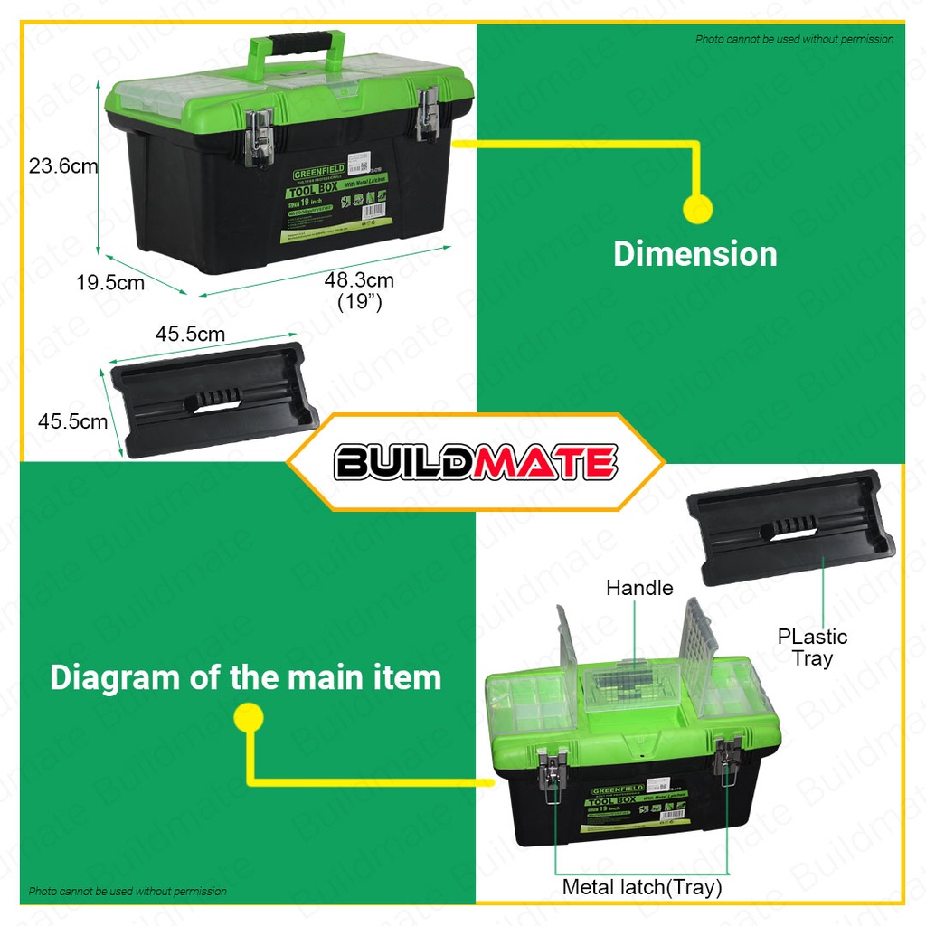 BUILDMATE Greenfield Tool Box Organizer 19" Inch Toolbox Organizer ...