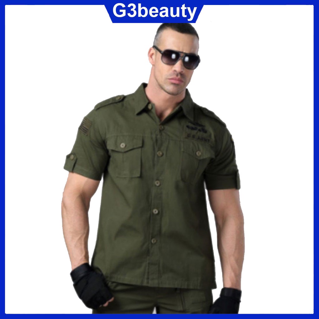 Army soldier style men's shirt (blue) | Shopee Philippines