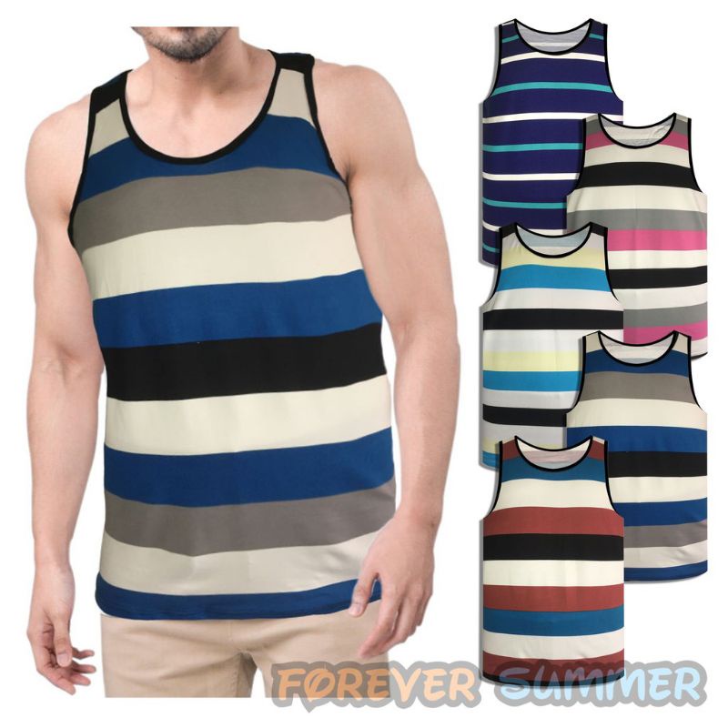 3 pcs assorted color stripes sando for men, FIT up to xL, | Shopee ...