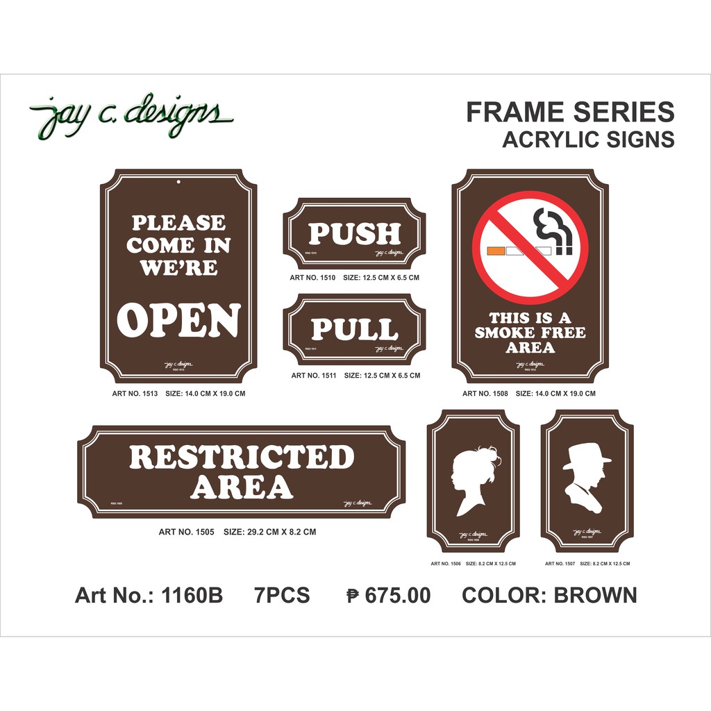 Jay C. Designs Acrylic Sign / Signage Set 2 1160B | Shopee Philippines