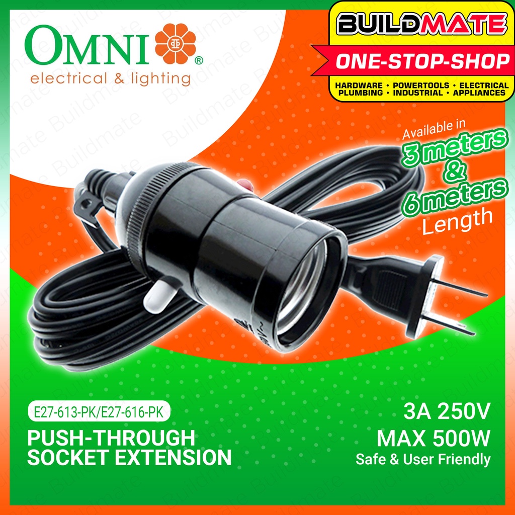 Omni Push Through Socket Bulb Extension Cord E27-613 3m | E27-616 6m ...