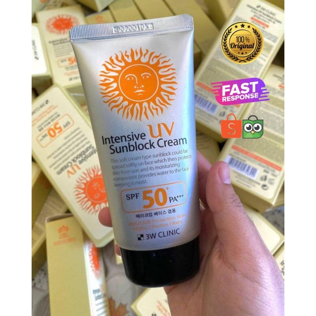 Sunblock 3w Clinic Intensive Uv Sunscreen Cream SPF50+ PA+++ 70ml Original 100% | Shopee Philippines