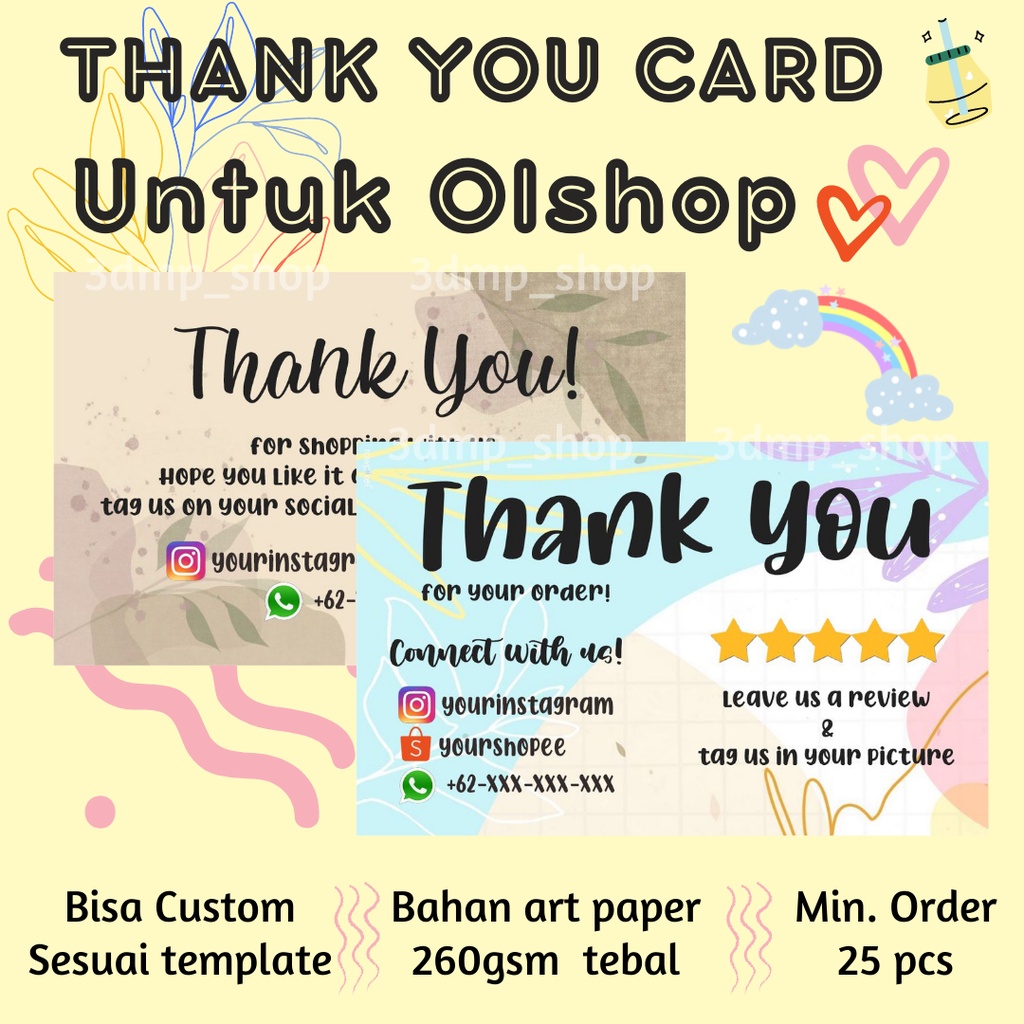 MINIMAL 25pcs And Multiples] THANK YOU CARD FOR ONLINE SHOP/THANK YOU ...