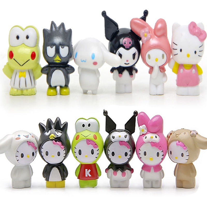 6pcs hello kitty miniature anime figures my melody kuromi model ...