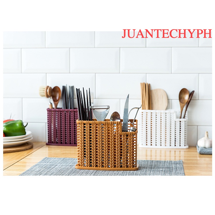 Plastic Rattan Style Spoon Chopsticks Fork Storage Compartment Kitchen ...