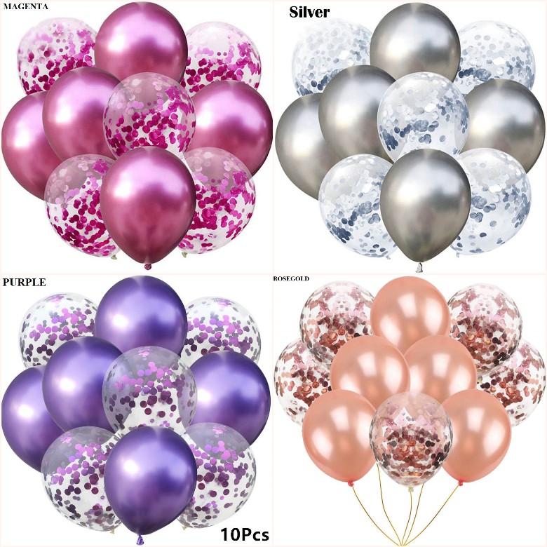 PS-139 (10 pcs) Chrome Metallic Glitter Confetti Balloon Set 12 Inches ...