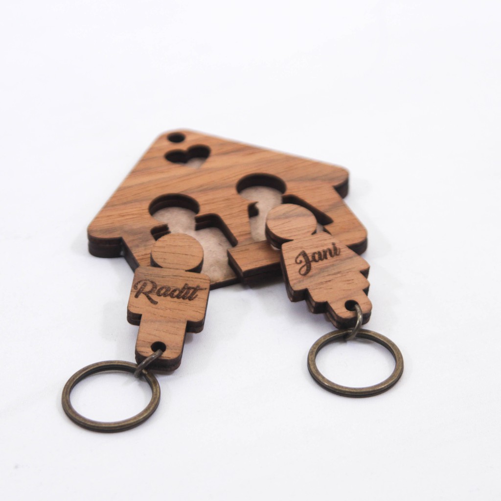 KAYU GANTUNGAN Couple Wooden Keychain (Wedding Souvenir min 300pcs ...