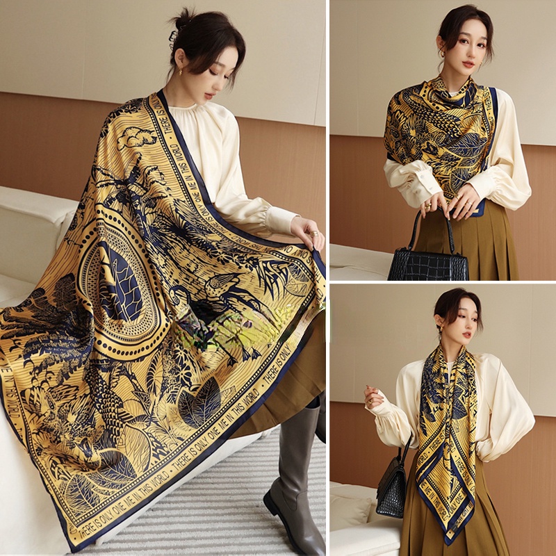 110*110cm Luxury Brand Silk Scarf Women Square Print Shalw Wrap Hijab ...