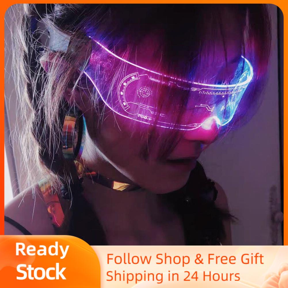 Henye LED Visor Glasses Futuristic Light Up Cyberpunk Goggles Seven ...