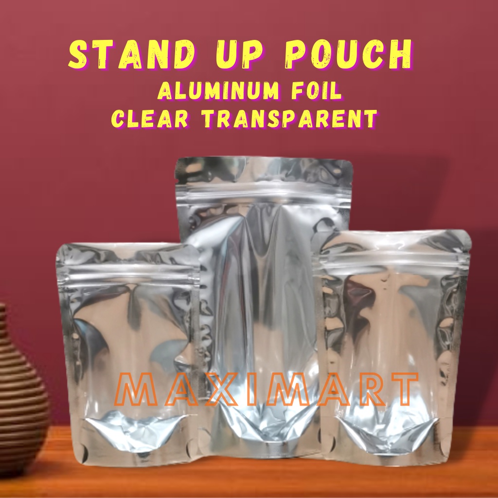 PAYDAY SALE 50/100pcs Silver Transparent Stand Up Pouch with Zip Lock Cpack Ziplock Pouch ...