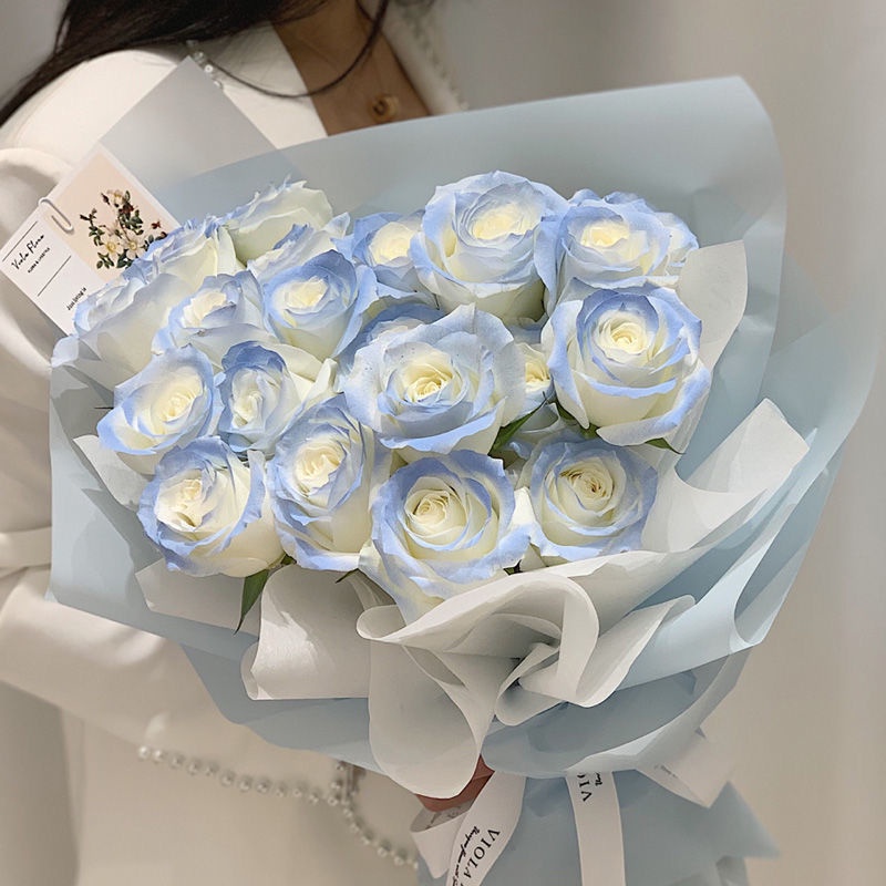 1 Bunch / Artificial Crushed Ice Blue Simulation Rose / Real Touch ...