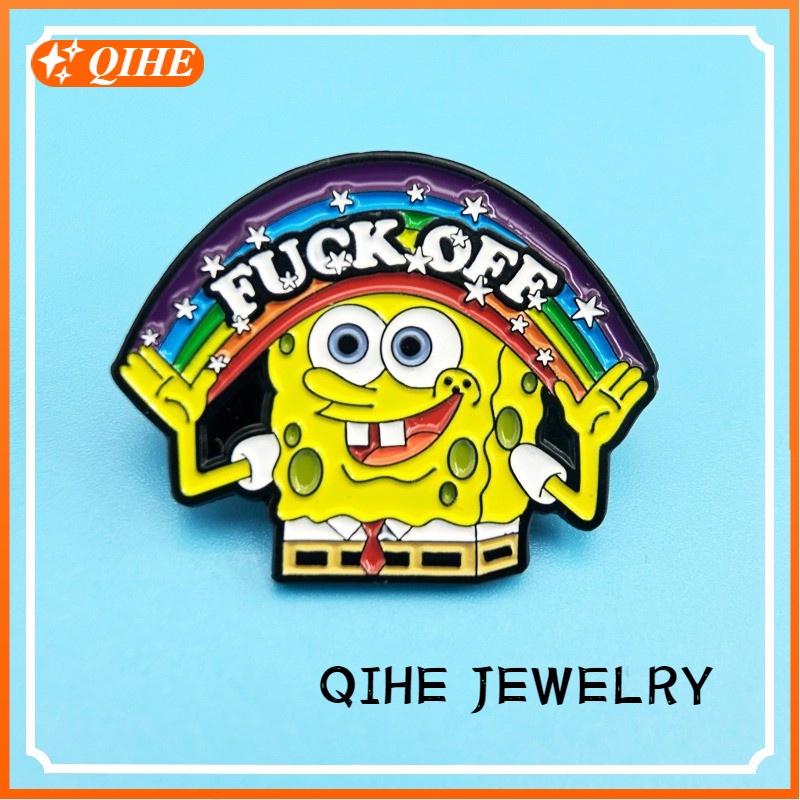 Spongebob Enamel Pin Rainbow Banner Lettering Spongebob Brooch Funny ...