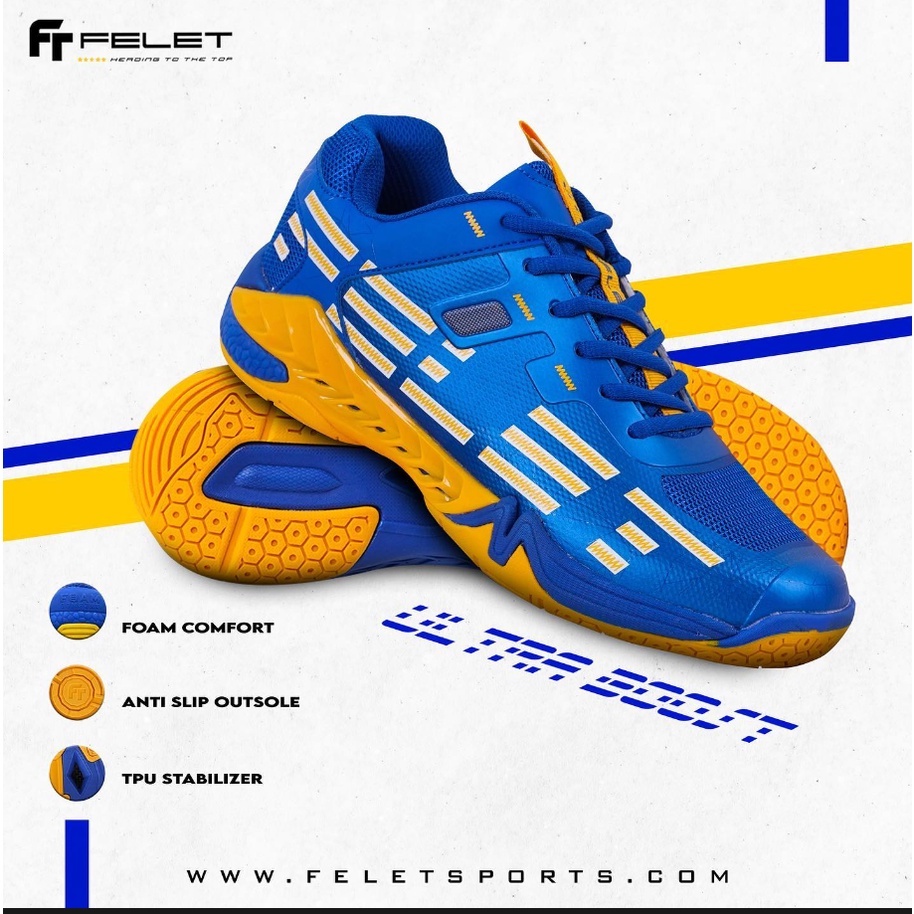 FELET Ultra Boost Badminton Shoes Blue/Yellow (Free T-shirt) | Shopee ...