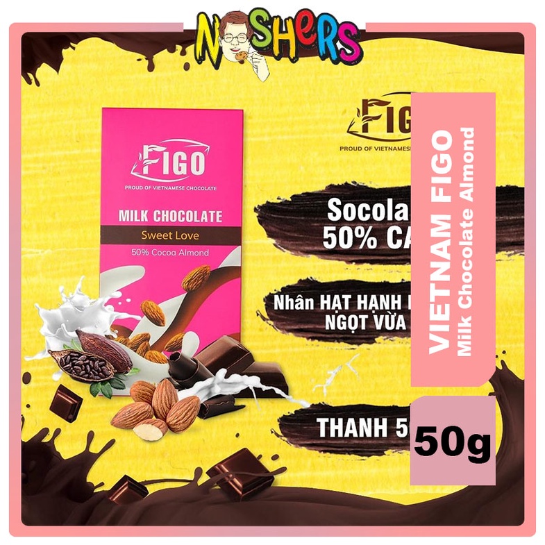 Noshers FIGO Vietnamese Milk Chocolate Almond 50% Cocoa Candy 50g Figo ...