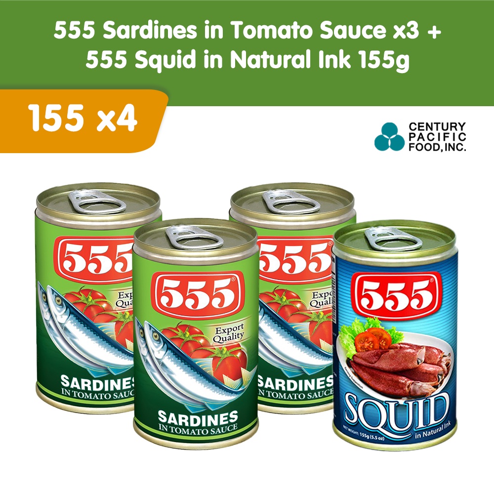 555 Sardines in Tomato Sauce 155g x3 + 555 Squid in Natural Ink 155g ...