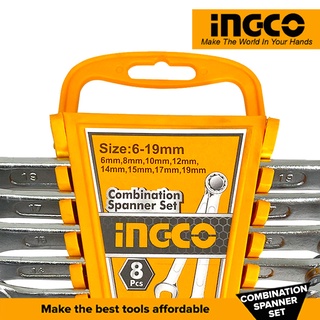 Ingco 8pcs | 6pcs Combination Spanner Wrench Set 6MM-19MM Cr-V Gear Ring Open-end for Automative ...