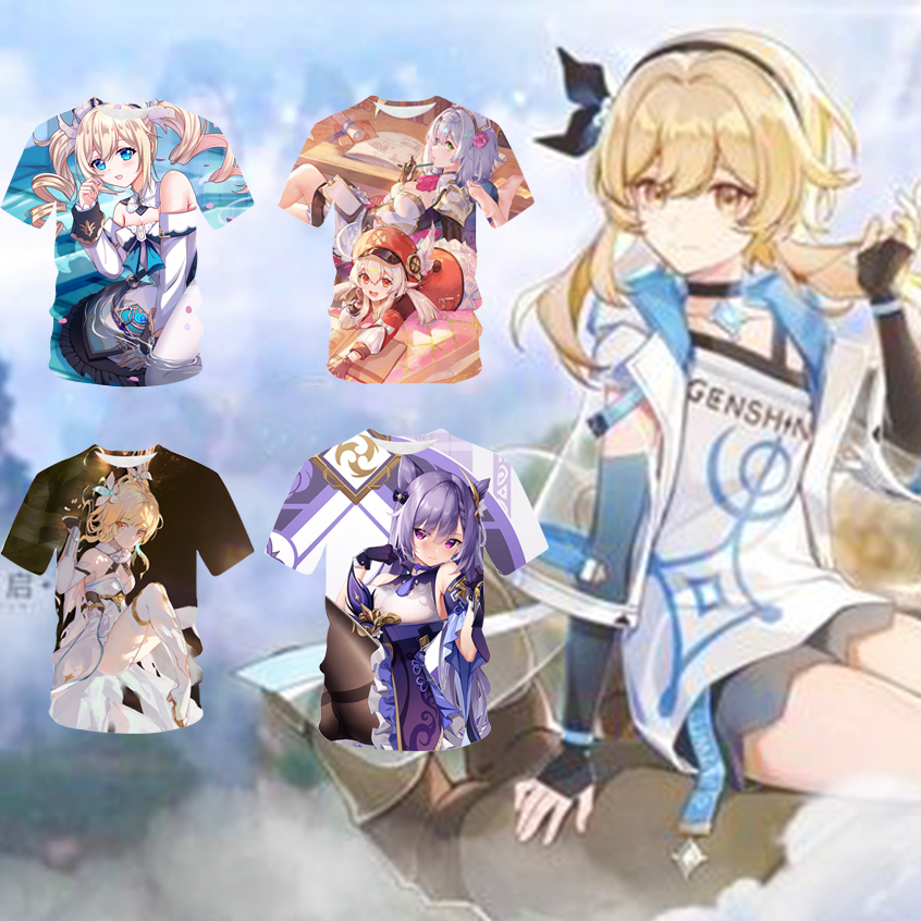 Genshin Impact T-shirt Short Sleeve Top Cosplay Lumine Aether 3D ...