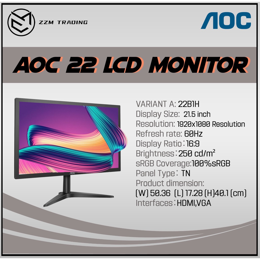 AOC 22/24 LCD Monitor 22B1H/24B1XHM/27B1H B1 Series Monitor | Shopee ...