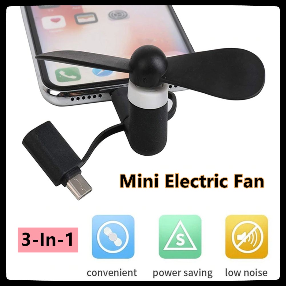 3-In-1 Mini Electric Phone Fan Cooling For Smartphones Android Type-c ...