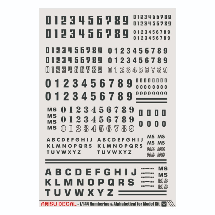 Water Slide Decal Number & Alphabetical 1/144 Black Arisu Decal ...