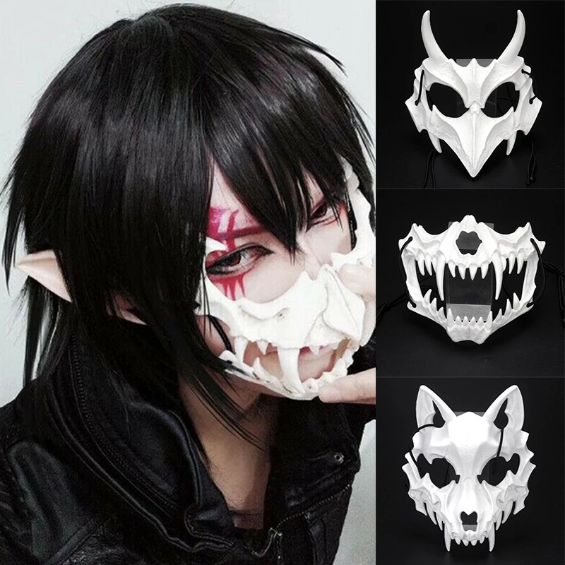 Skeleton Half Face Mask /Demon Tiger Wolf Animals Mask /Anime Dragon ...