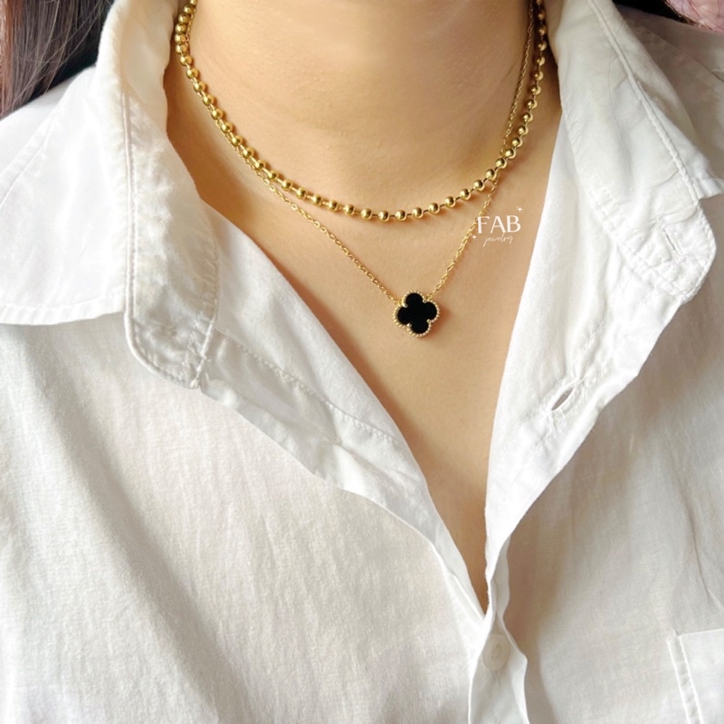 FAB | Ball Choker and Clover Necklace Layered (Stainless Steel ...