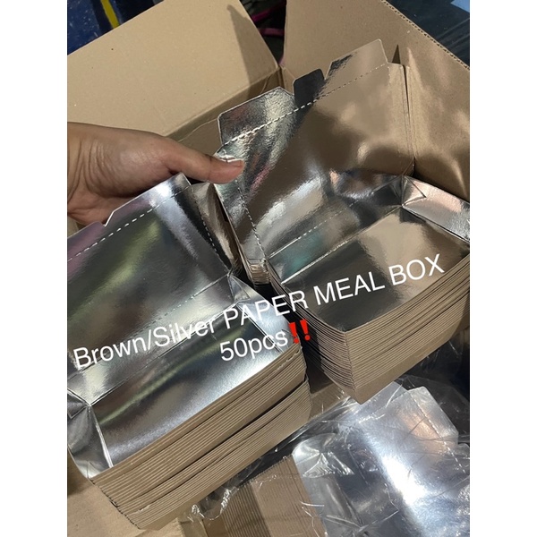 50pcs‼️ PAPER MEAL BOX/SPAGHETTI BOX/ECO FRIENDLY/SILVER PAPER PLATE ...