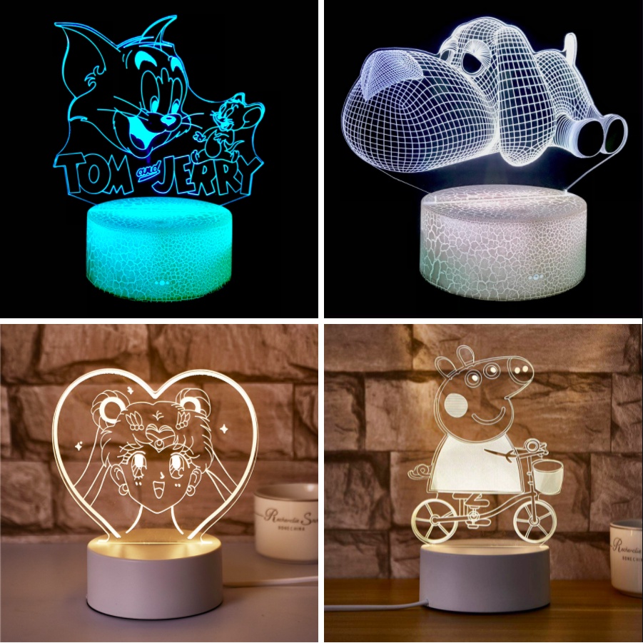CARTOON CHARACTERS Designs Acrylic 3D Illusion LED Night Lamp | Shopee ...