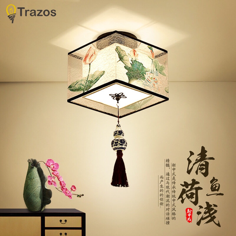 Trazos Chinese Round Square Ceiling Lights Fixtures Fabric For Living ...