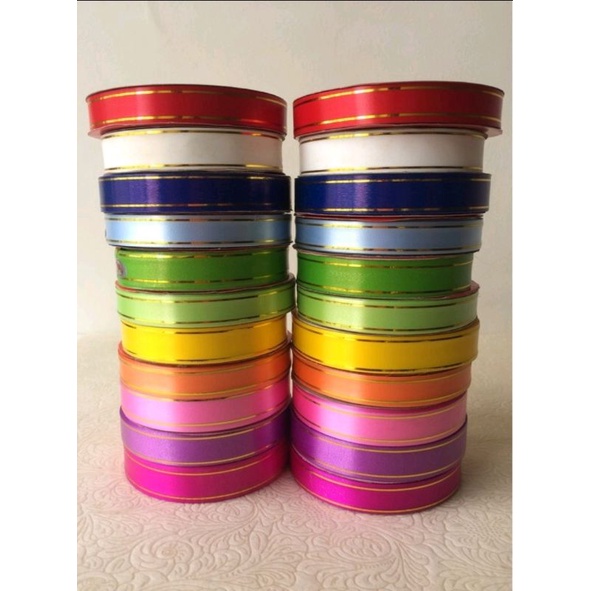 reben 3/4” PP Fancy Ribbon With Gold Edge/Riben Plastic Gold Line ...
