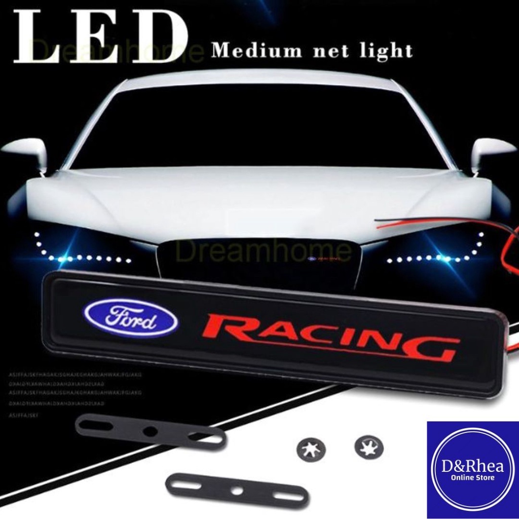 FORD RACING Car Front Grille Emblem Badge LED Light Waterproof ...