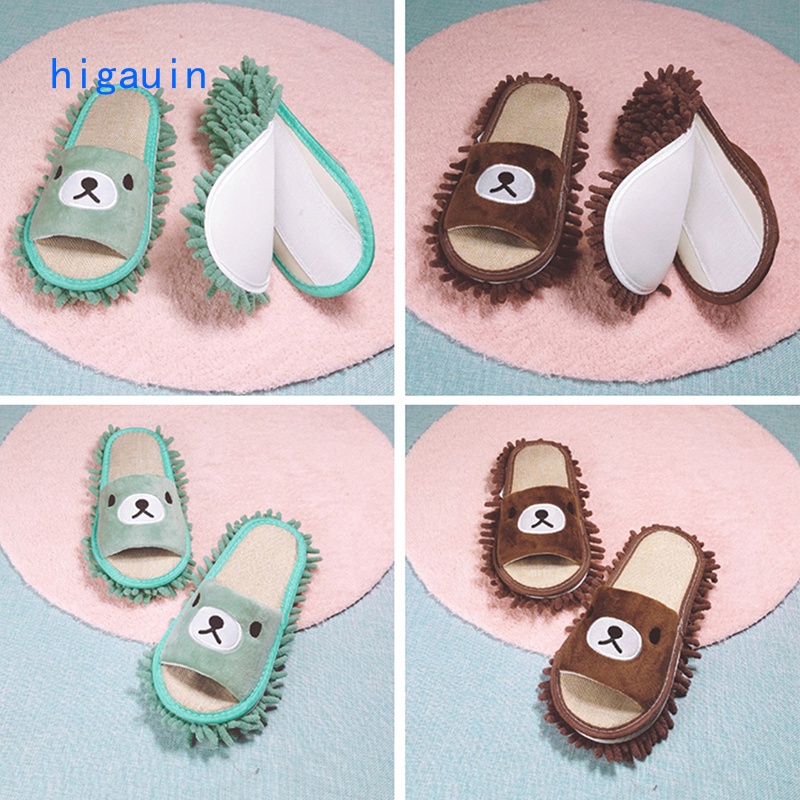 Cartoon Bear Removable Chenille Dust Lazy Mop Slippers Household Home ...