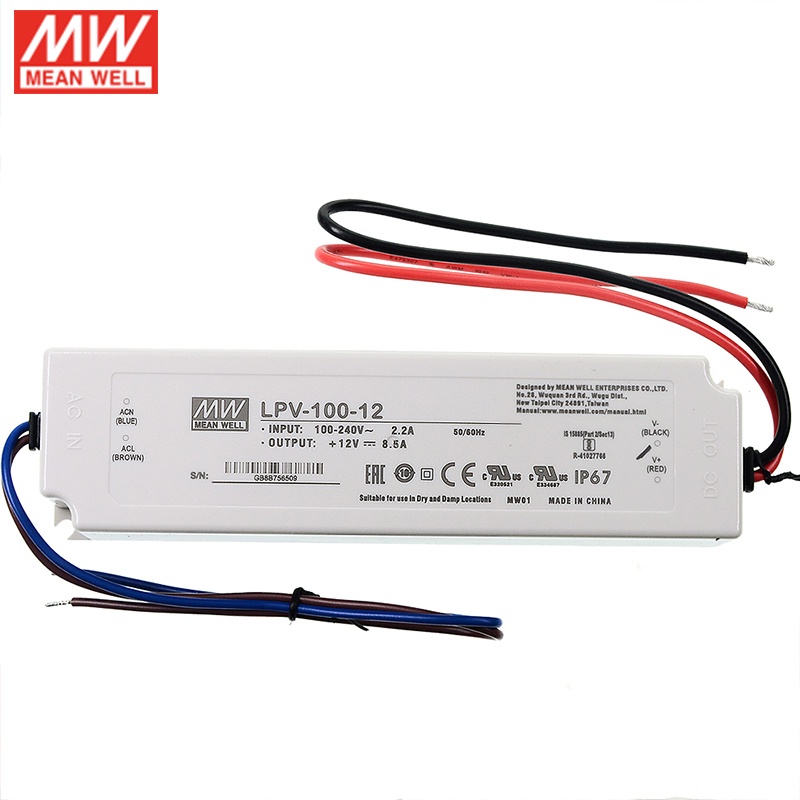 LPV-100-12 MEAN WELL LED Driver 110220VAC To 12V DC 8.5A 100W ...