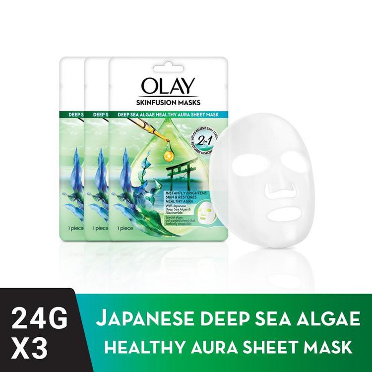Japanese OLAY Mask Deep Sea Algae Healthy Aura Sheet Mask 25gr x3 ...