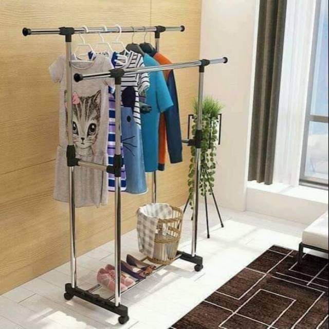 Multifunctional Standing Hanger Double Hanger Stand Clothes hanging ...