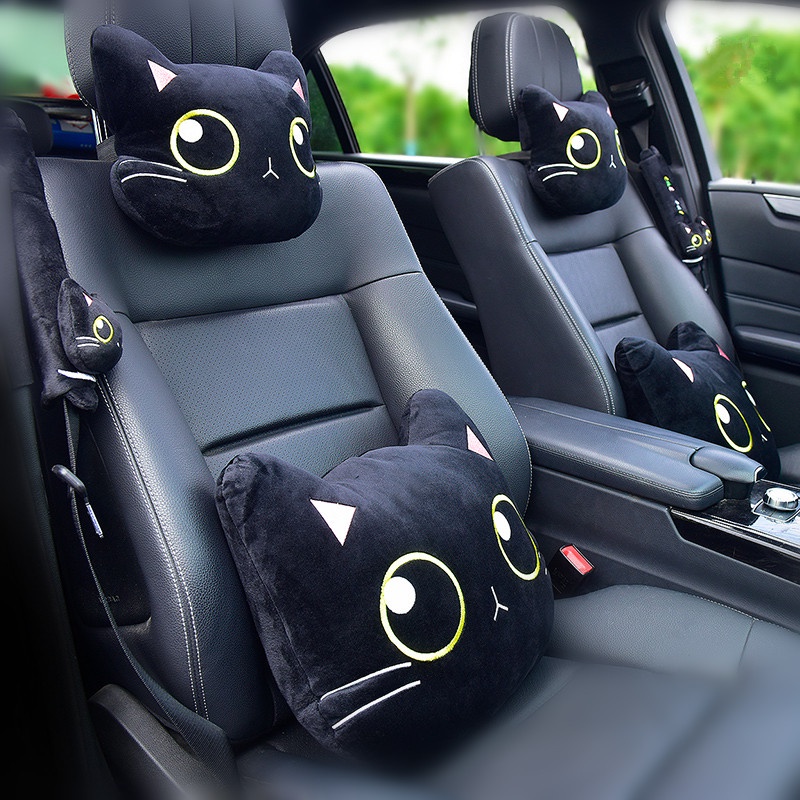 Cute Cat Car Neck Pillow Cartoon Cat Head Car Headrest Travel Cushion ...
