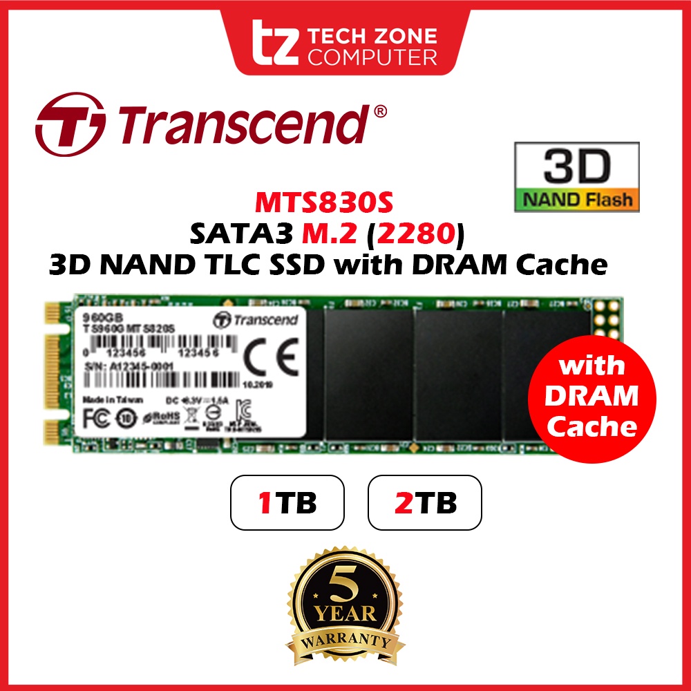 Transcend MTS830S 830s SATA III 6Gb/s 80 mm M.2 SSD Solid State Drive with DRAM Cache (1TB / 2TB ...