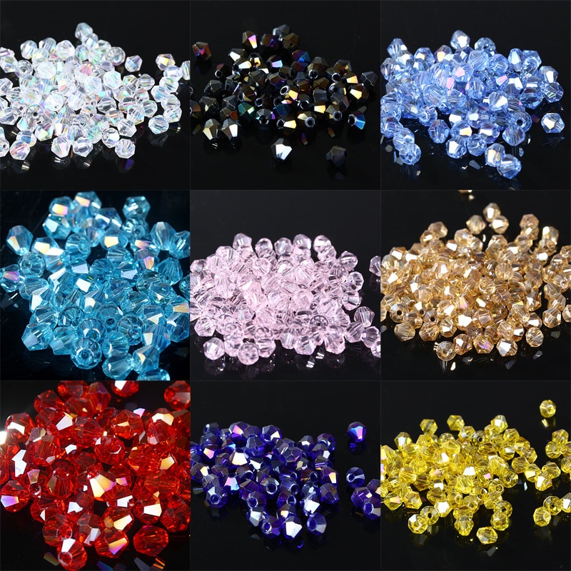 4mm 100pcs Bicone Shape Czech Glass Crystal Beads Charms Multicolor ...