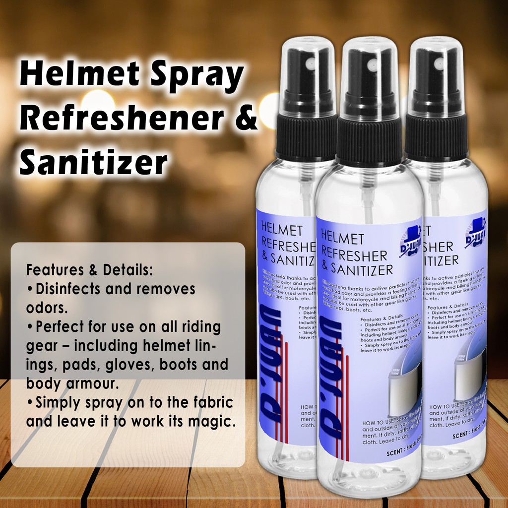 DJuan Helmet Refreshener & Sanitizer - 100ml (Helmet Spray) | Shopee ...