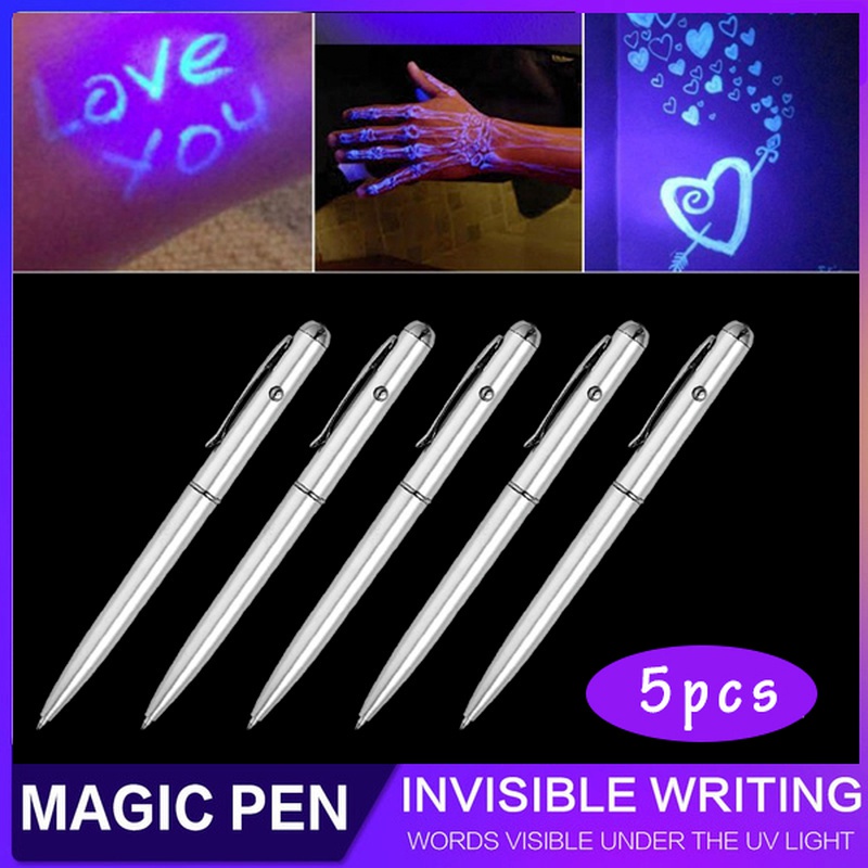 5PCS Invisible Ink Pen UV Money Detection Invisible UV Lamp Ballpoint ...