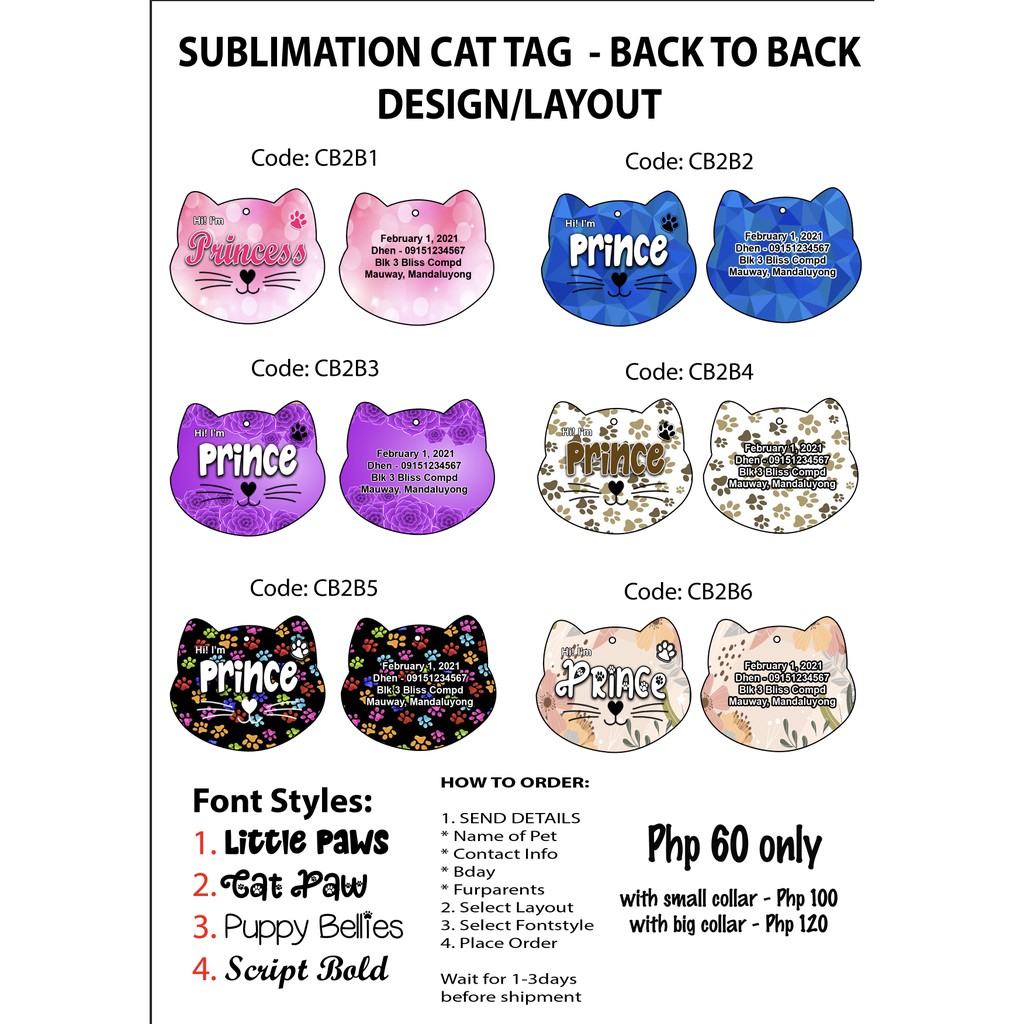 CUSTOMIZED SUBLIMATION CAT TAGS (BACK2BACK) | Shopee Philippines