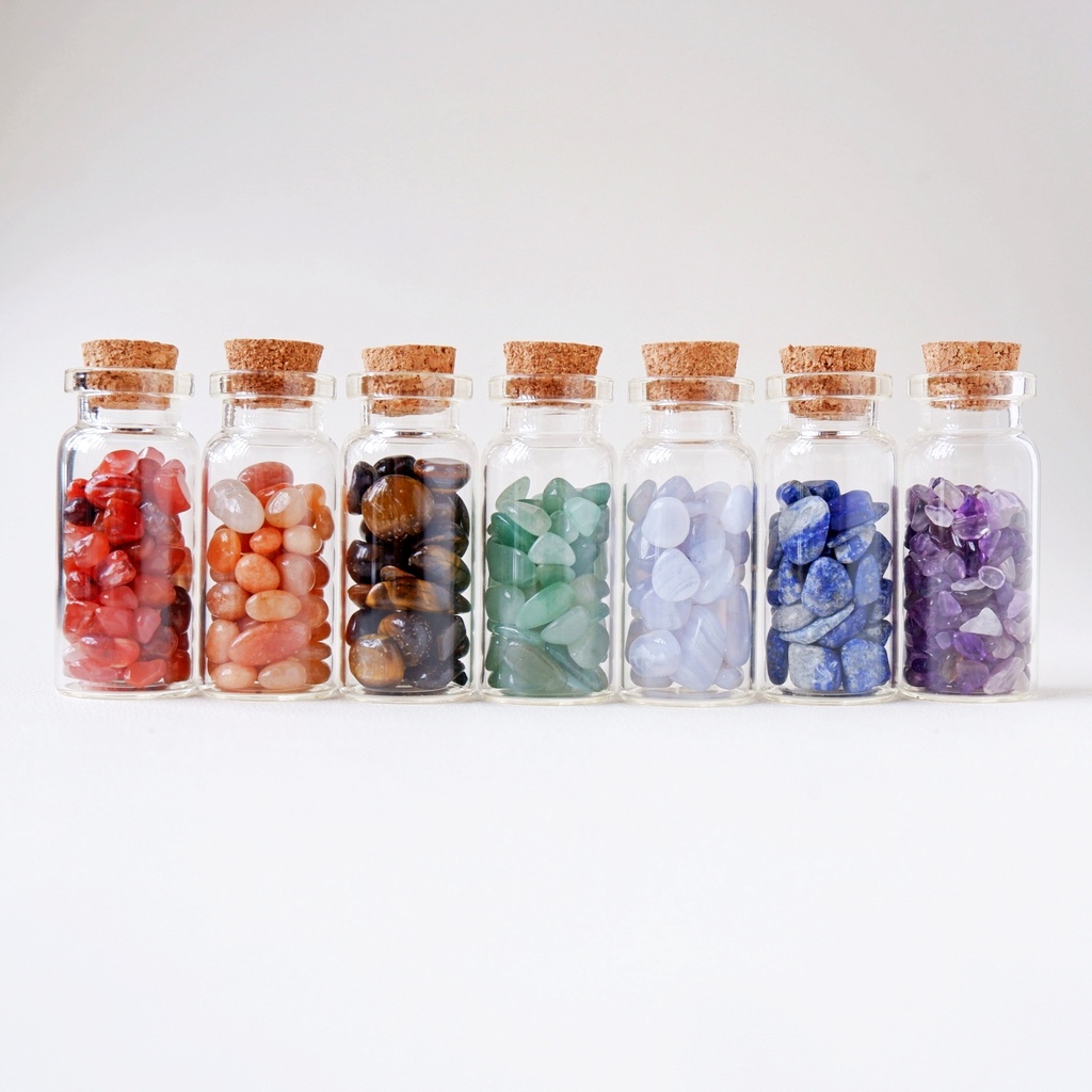 Mini Crystals in Bottle - Amethyst, Aventurine, Carnelian, Rose Quartz ...