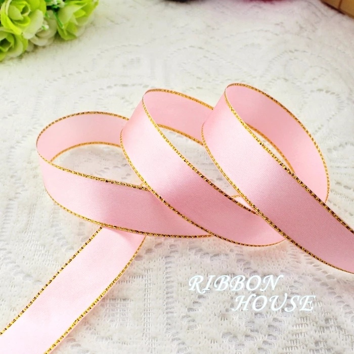 (25 yards/lot) 20mm/25mm/40mm pink Satin ribbon gold edge wholesale ...