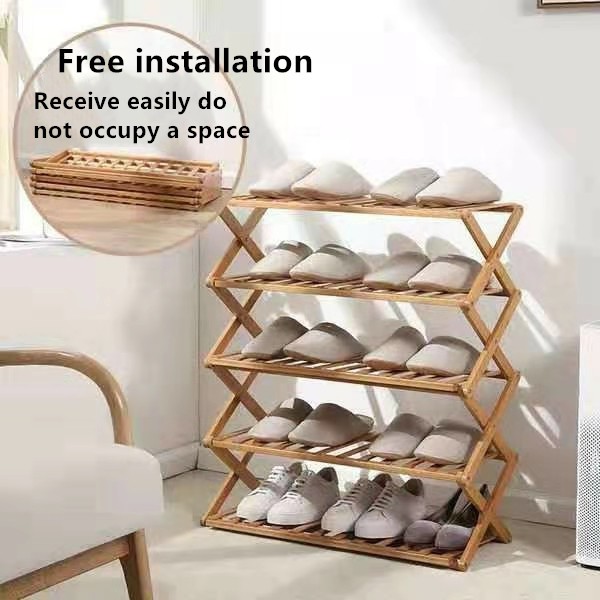 (50cm\70cm)5 Tier Bamboo Shoe Rack Organizer Wooden Storage Shelves ...