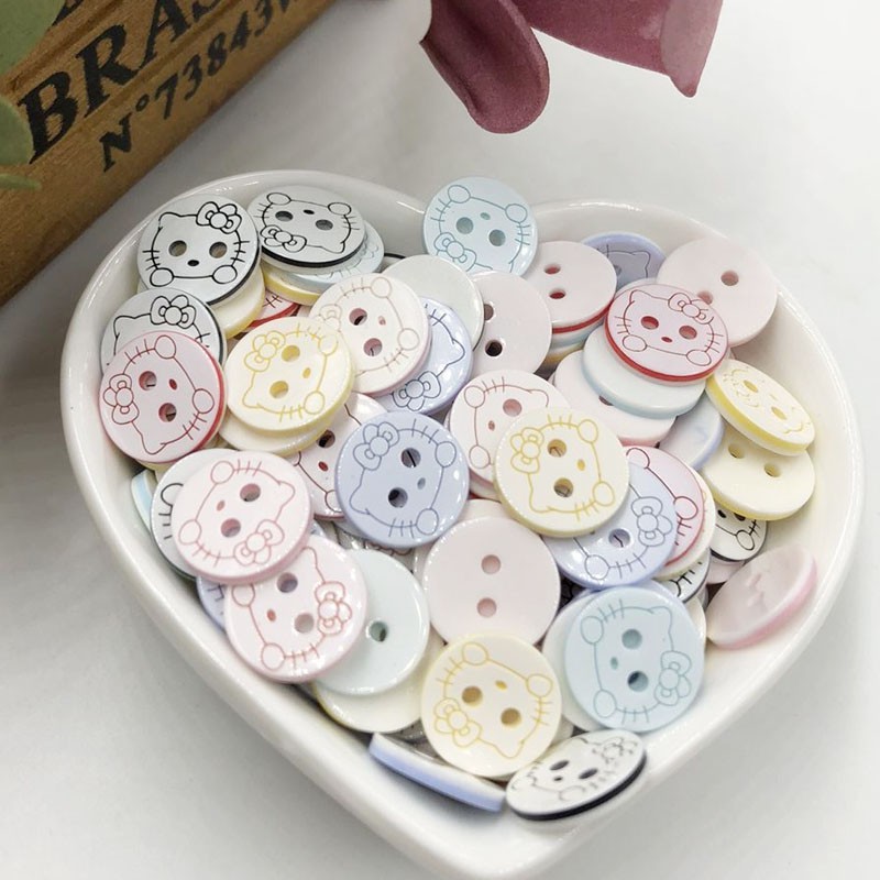 50 Pcs hello kitty cat color resin buttons handmade DIY children's ...
