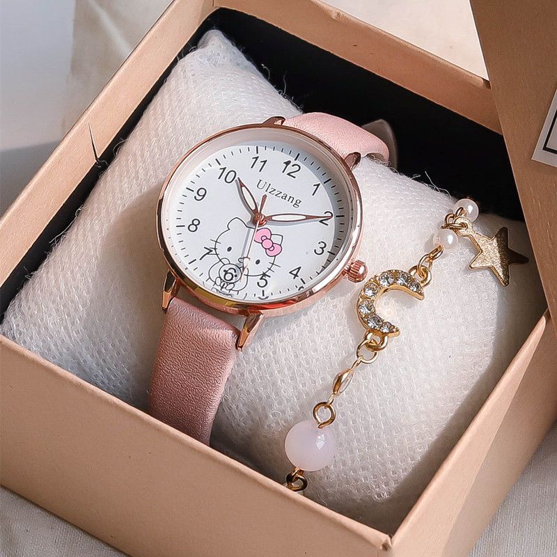 Cute Hello Kitty Watch for Girls Japanese Style Students Leather Quartz ...