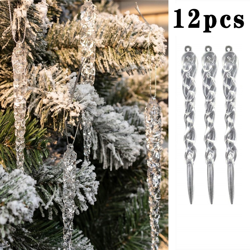 Christmas Decoration 12PCS Simulation Ice Xmas Tree Hanging Ornament ...