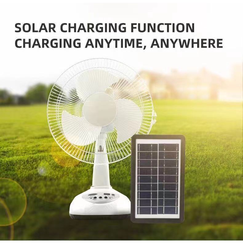 Rechargeable 12inch Solar Electric Fan With Charger /2bulbs Direct 220V ...