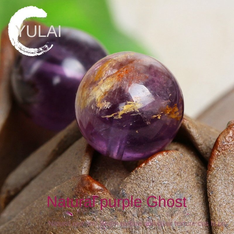Natural Anomaly Purple Ghost Loose round Beads Purple Rutile Amethyst Handmade Duobao Bracelet ...